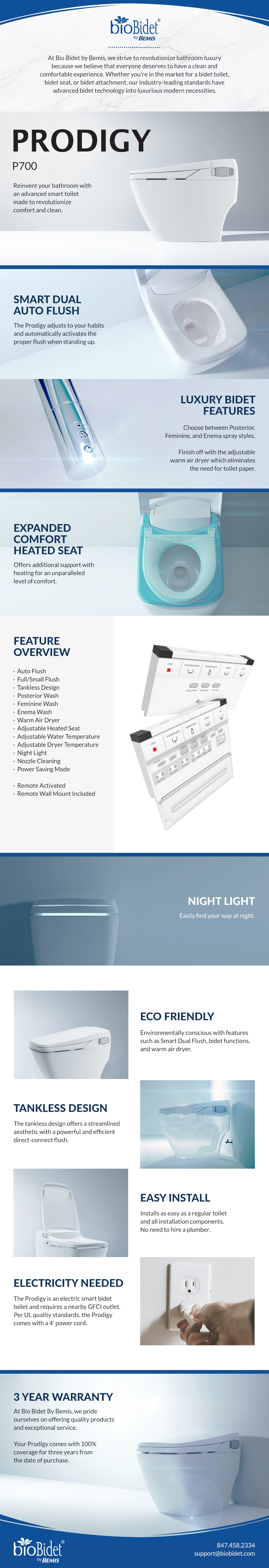 BIO BIDET Prodigy Smart Toilet Bidet System with Auto open, Auto Flush ...