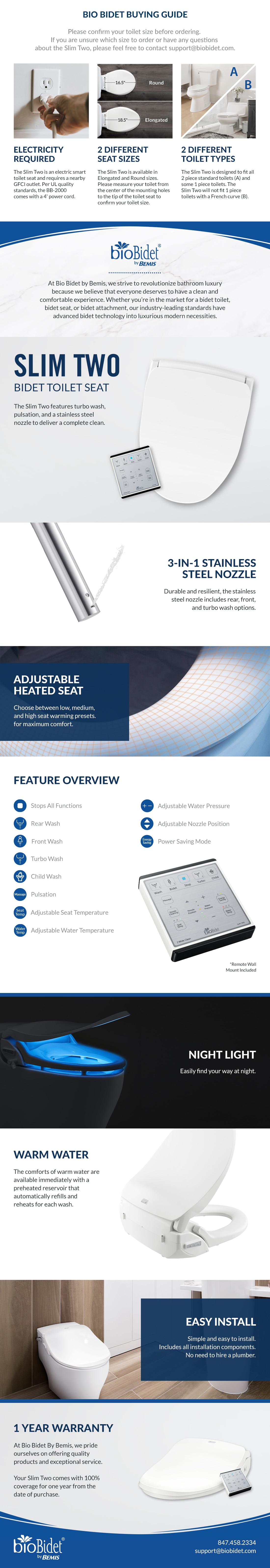 BIO BIDET Slim TWO Electric Smart Bidet Seat for Round Toilets in White ...