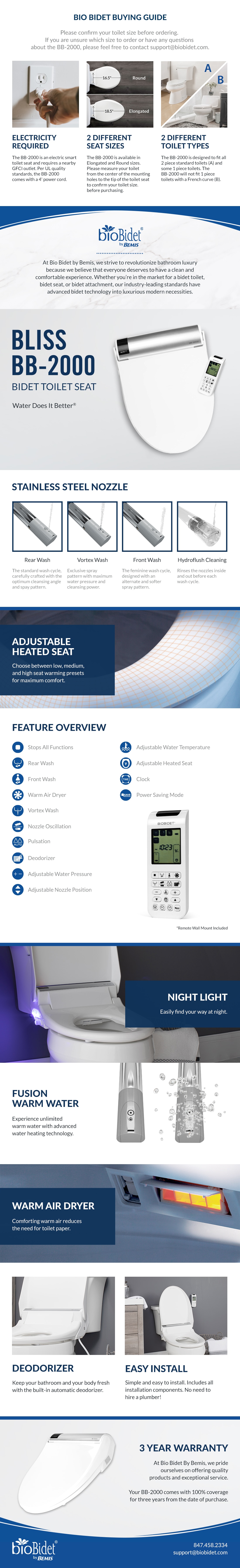 BIO BIDET Bliss BB-500 Electric Bidet Seat for Elongated Toilets in ...