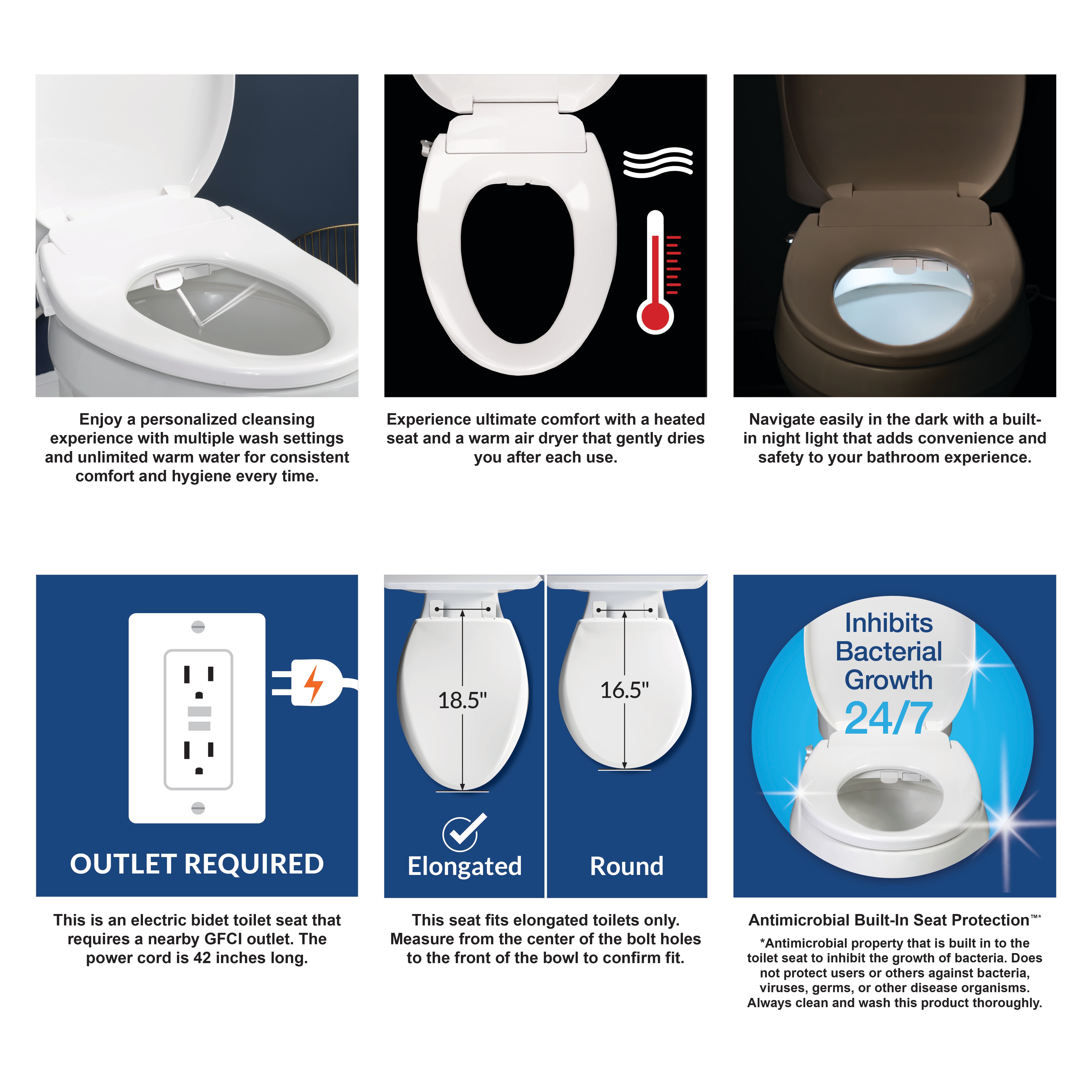BEMIS Renew Wash Antimicrobial Electric Plug-in Bidet Seat for ...