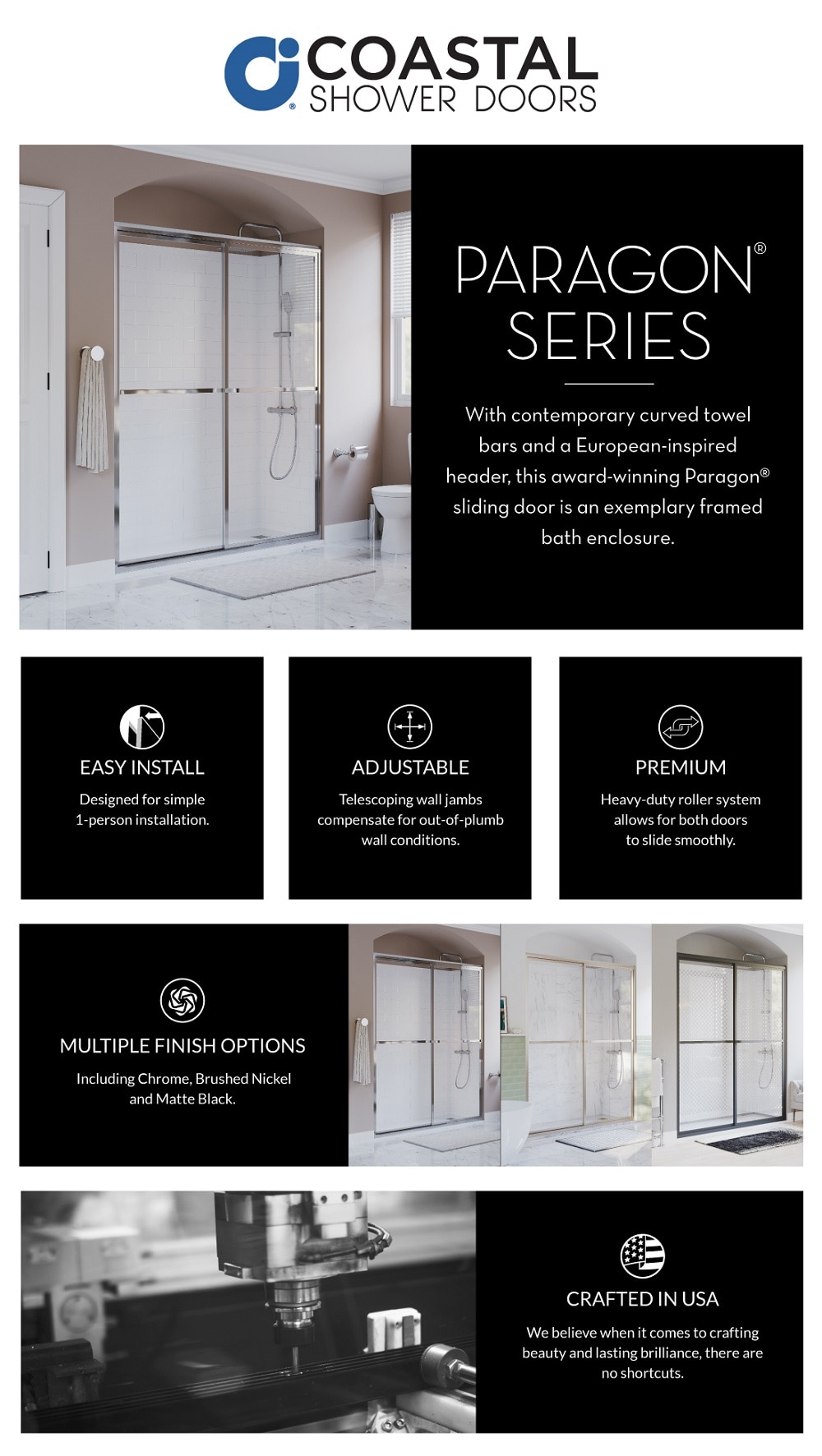 Coastal Shower Doors Paragon 60 in. to 61.5 in. x 66 in. Framed Sliding ...