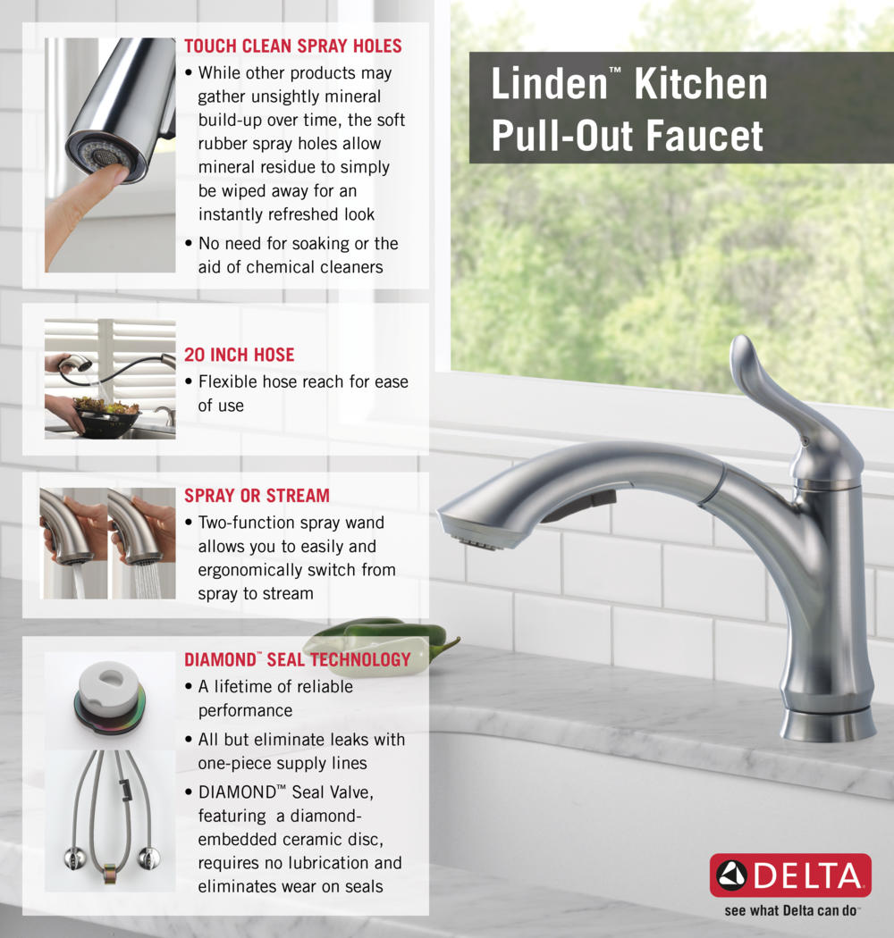 Delta Linden Single-Handle Pull-Out Sprayer Kitchen Faucet with Multi ...