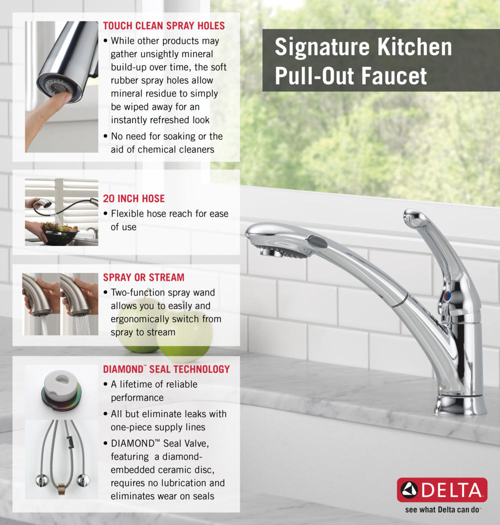Delta Signature Single-Handle Pull-Out Sprayer Kitchen Faucet In Chrome ...