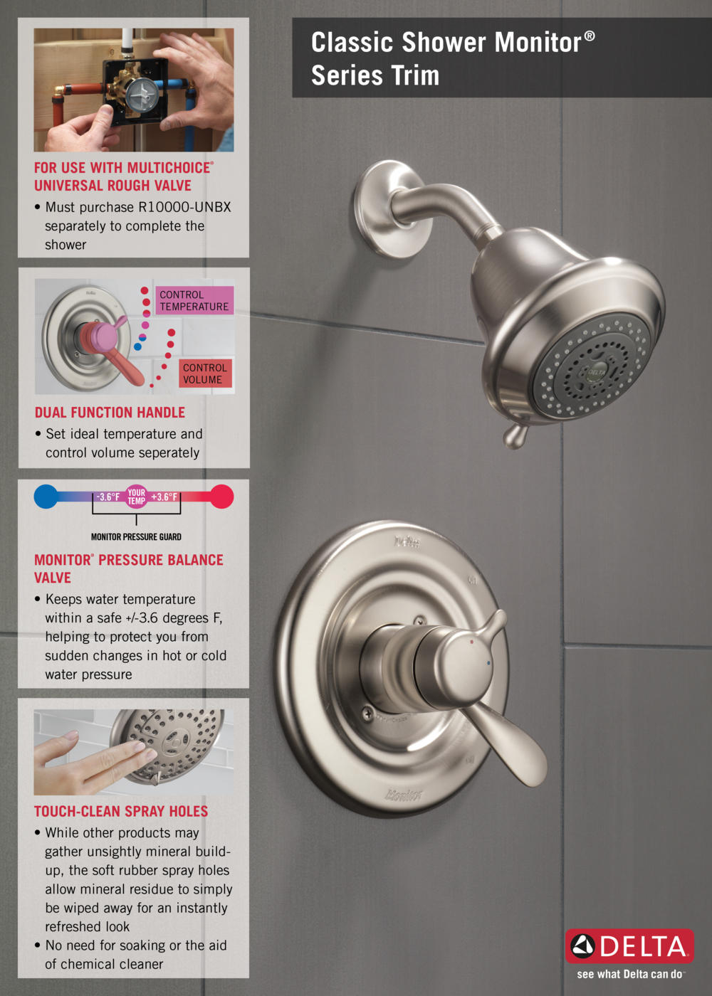 Delta Innovations 1-Handle Shower Faucet Trim Kit in Stainless (Valve ...