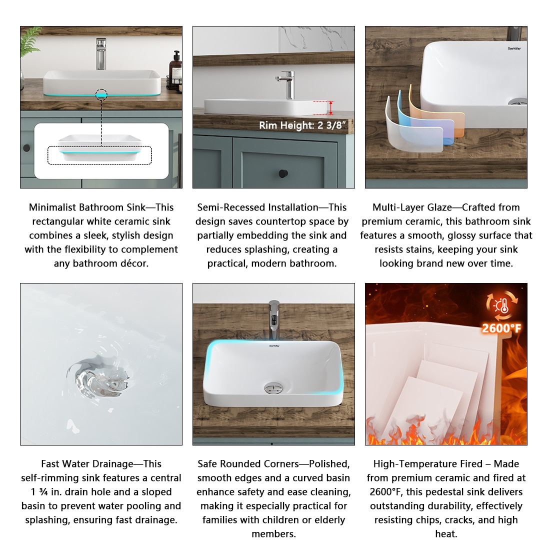 DEERVALLEY 19 in. x 13 in. Rectangular Vessel Bathroom Sink in White ...