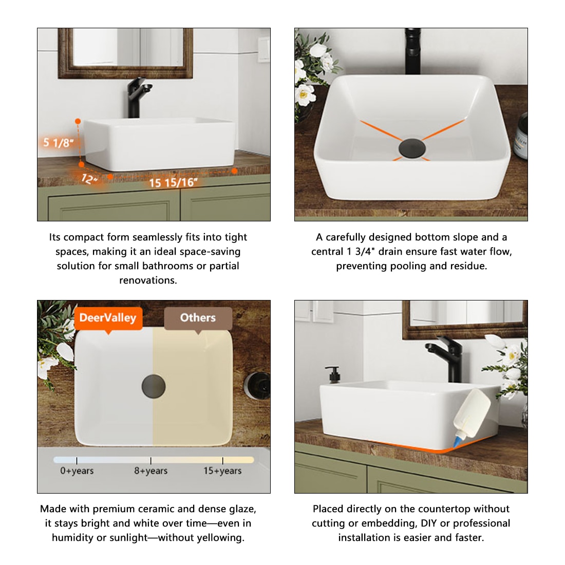 DEERVALLEY Liberty 16 in. x 12 in. Rectangular Vessel Bathroom Sink in ...