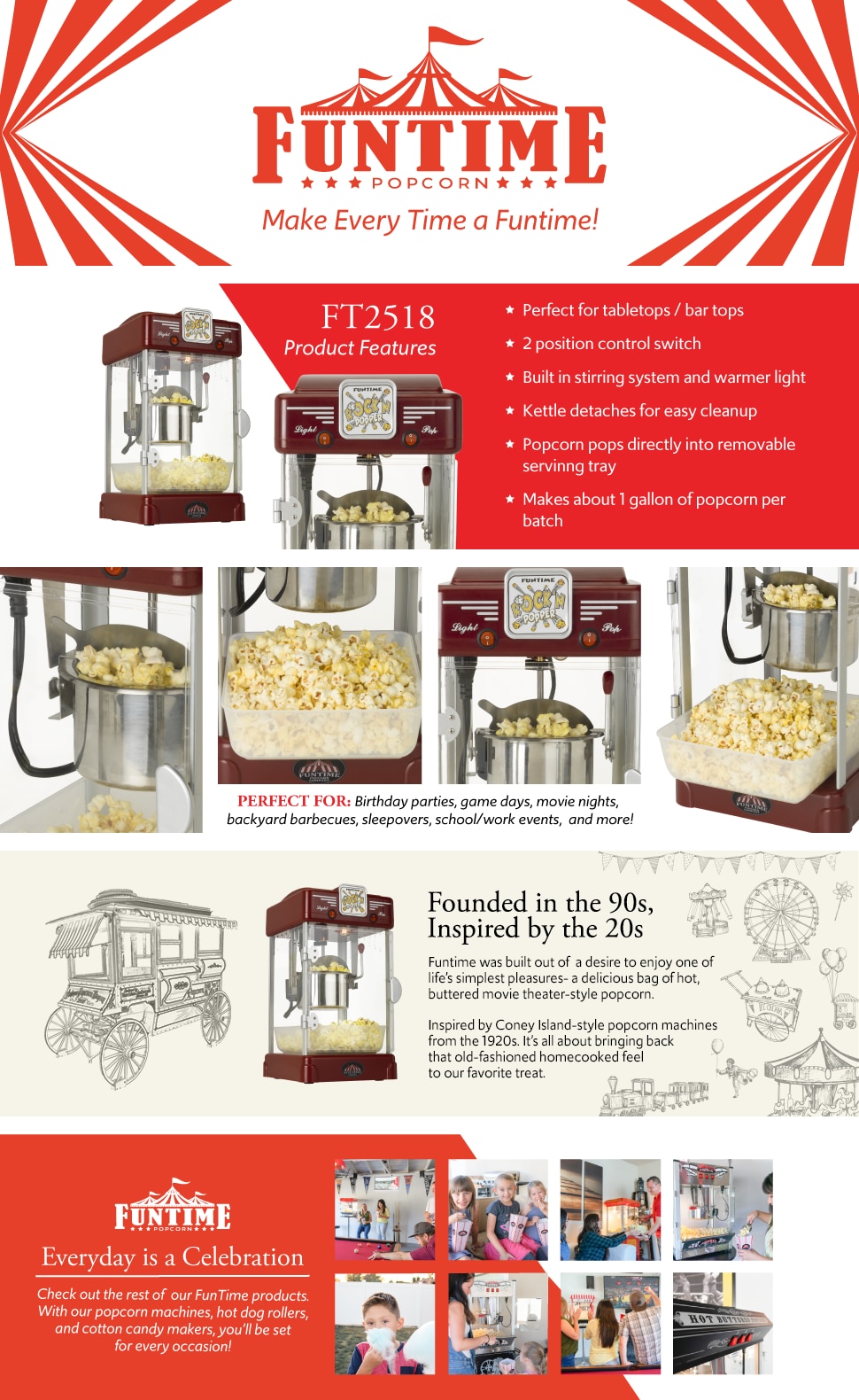 Funtime Rock'n Machine 2.5 oz. Red Countertop Popcorn Machine FT2518 ...