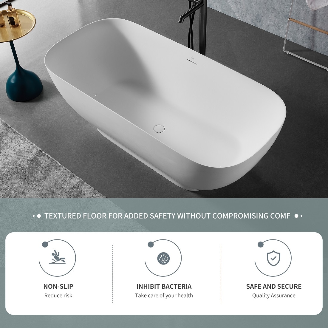 Xspracer Foyil 63 in. Stone Resin Flatbottom Solid Surface Freestanding ...