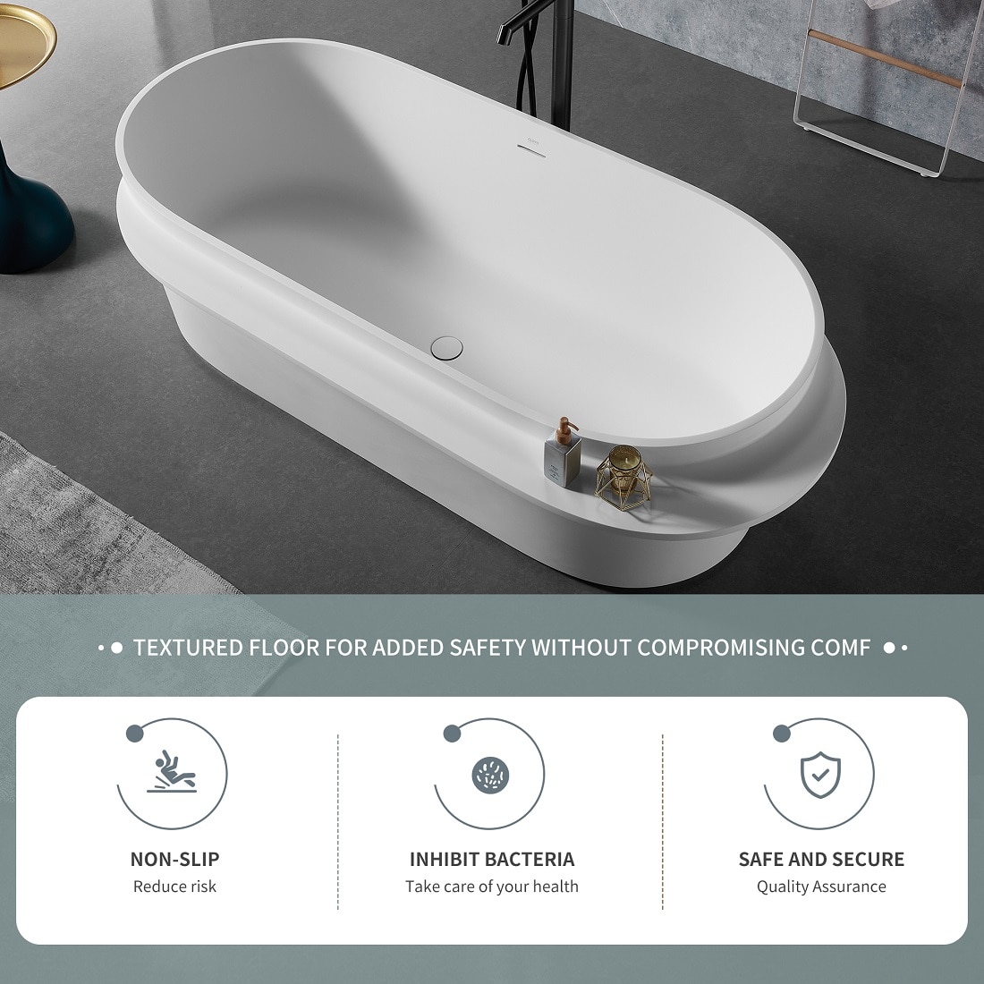 Xspracer Foyil 71 in. x 32 in. Solid Surface Stone Resin Flatbottom ...