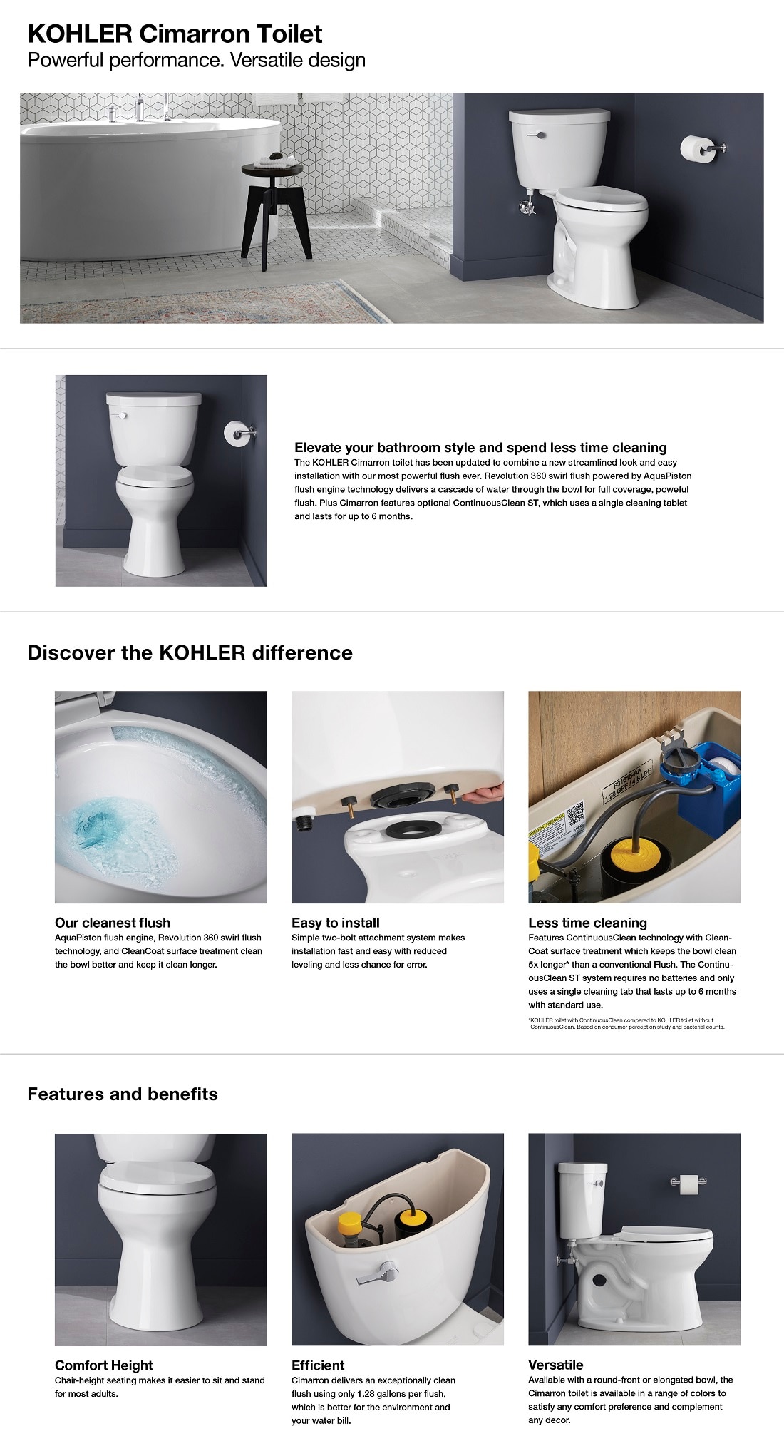 KOHLER Cimarron Toilet Tank Only 1.28 GPF Single Flush with Continuous ...