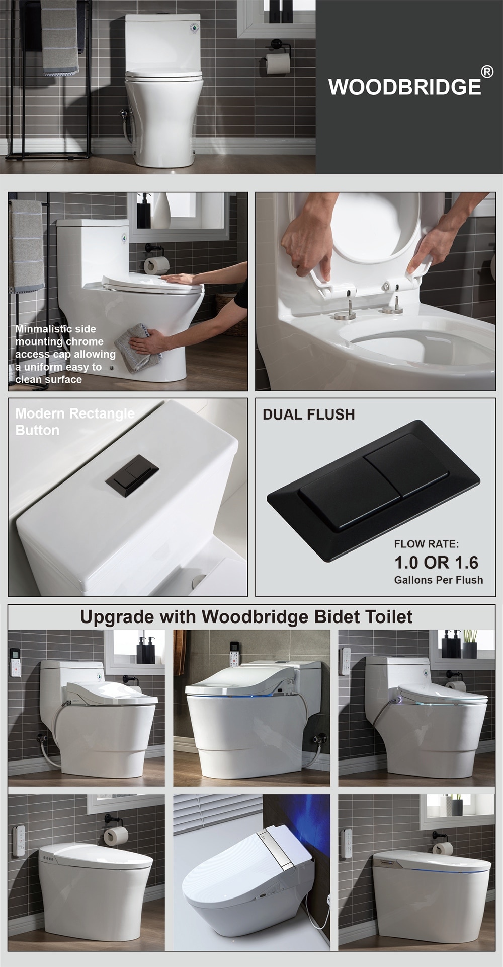 WOODBRIDGE Reo 1-Piece 1.28 GPF High Efficiency Dual Flush Round All-In ...