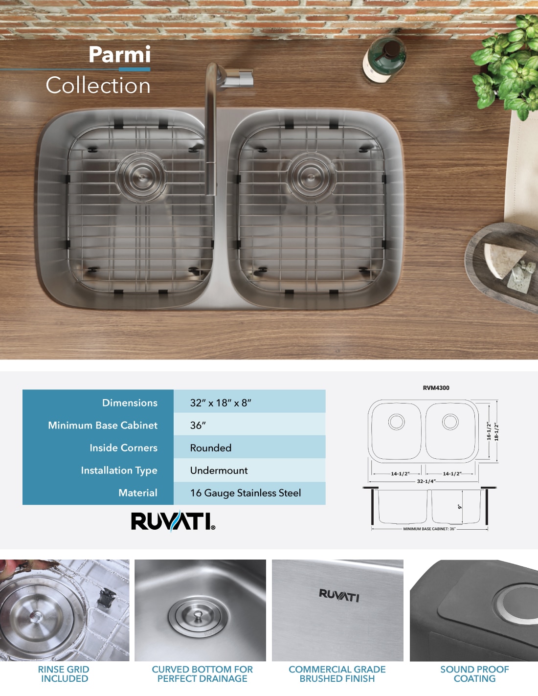 Ruvati Parmi 13 in. Undermount Single Bowl 16-Gauge Stainless Steel Bar ...