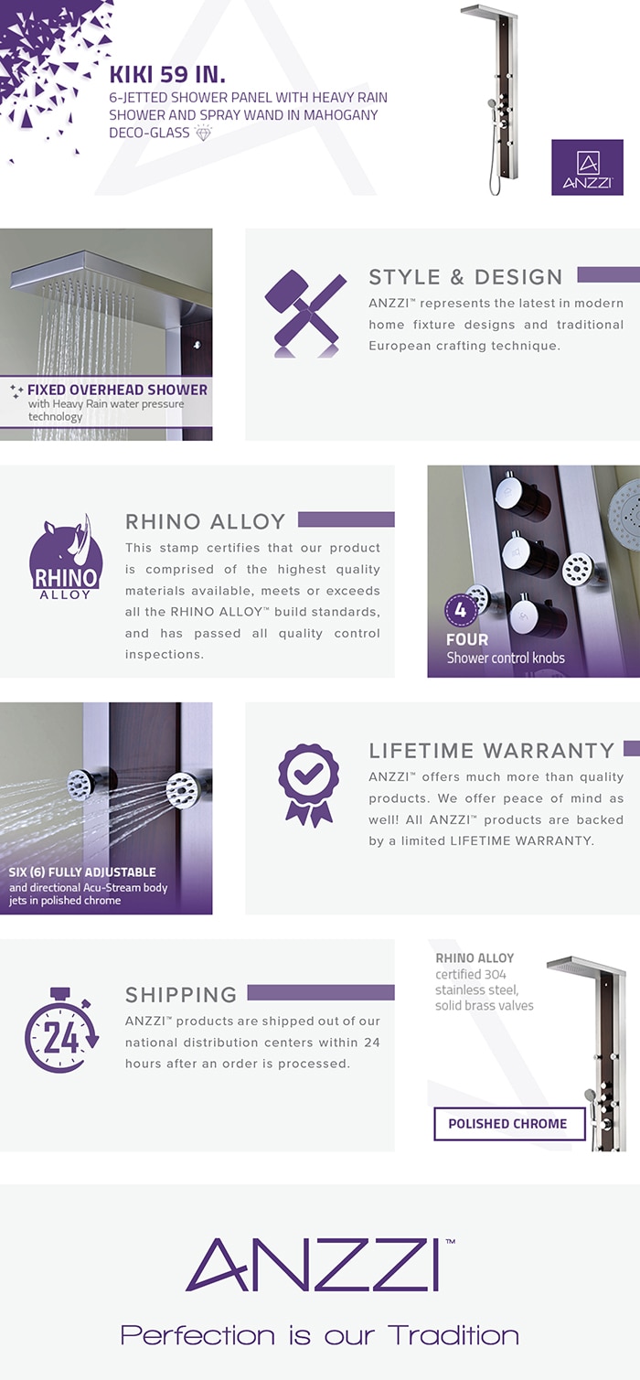 ANZZI Kiki 59 in. 6-Jetted Full Body Shower Panel System with Heavy ...