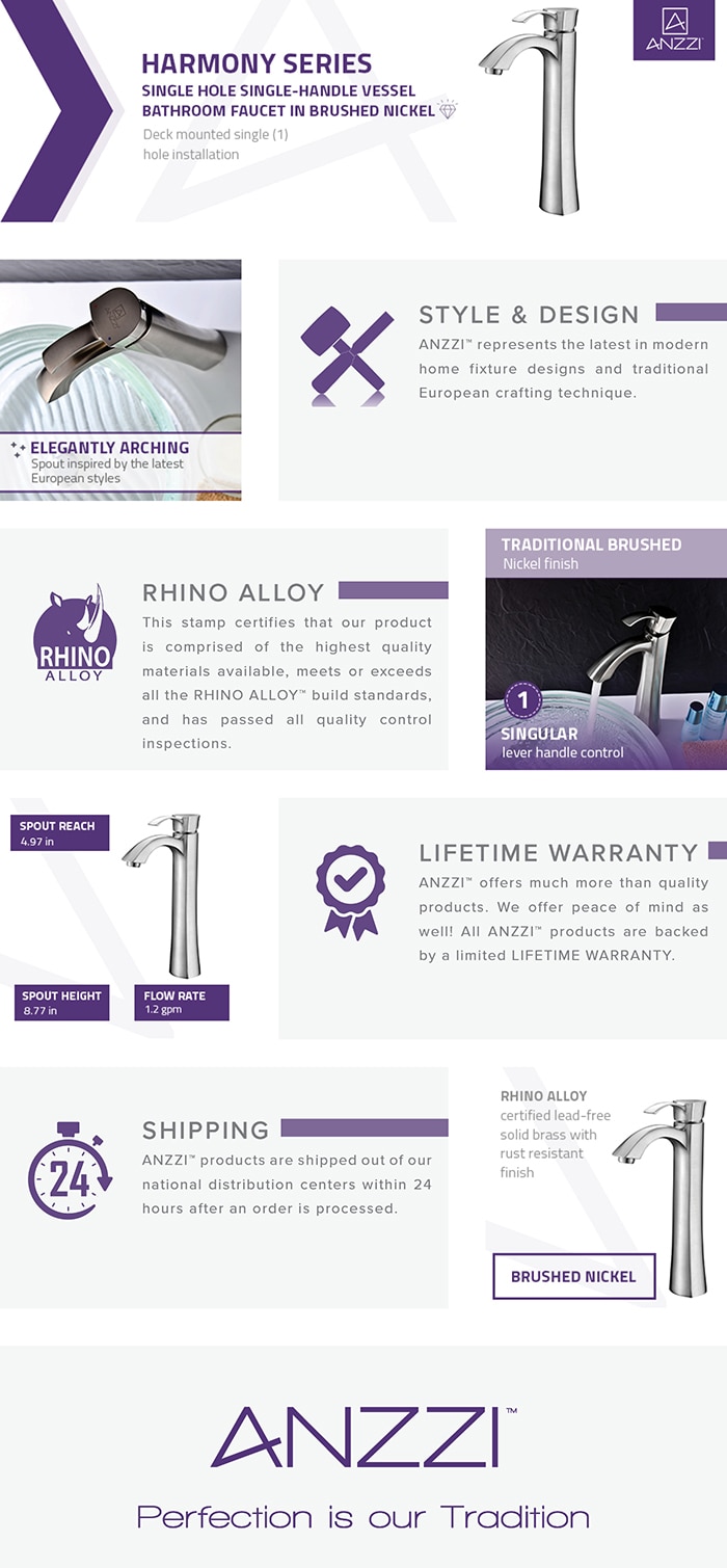 ANZZI Harmony Series Single Hole Single-Handle Vessel Bathroom Faucet ...