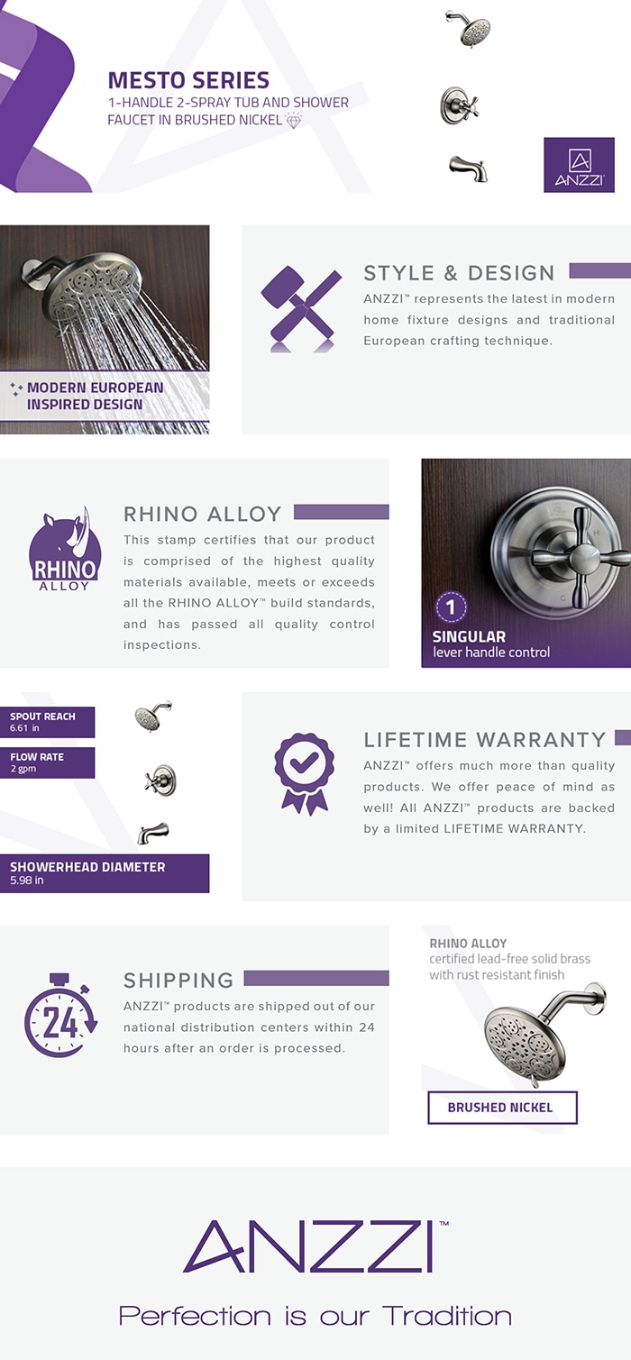 ANZZI Mesto Series 1-Handle 2-Spray Tub and Shower Faucet in Brushed ...