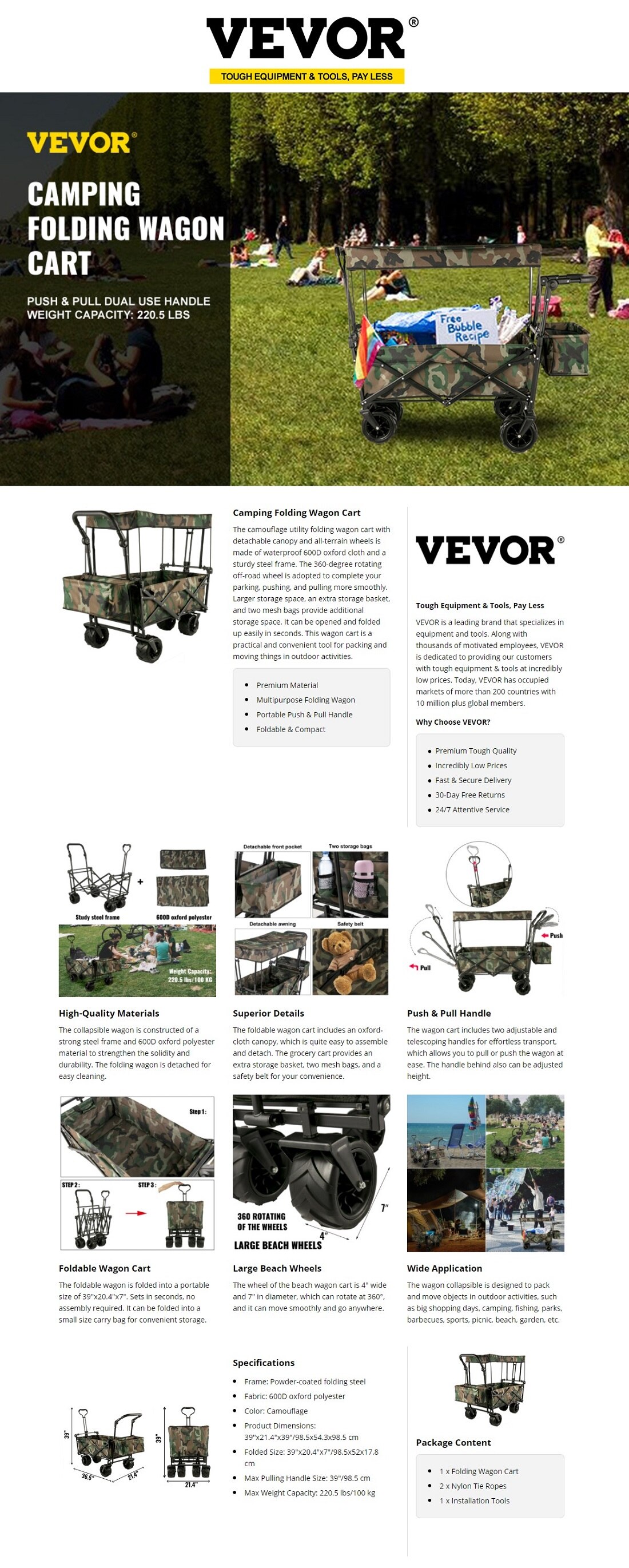 VEVOR 3.68 cu. ft. Folding Sand Cart 165 lbs. Metal Garden Cart 31.1 in ...