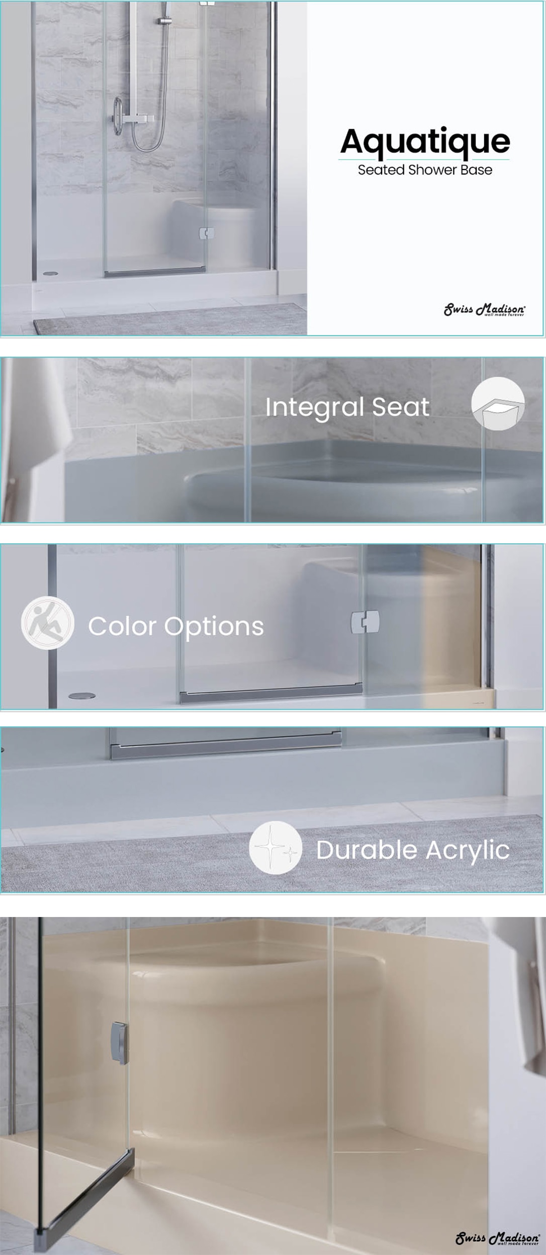 Swiss Madison Aquatique 60 in. L x 32 in. W Single Alcove Shower Base ...