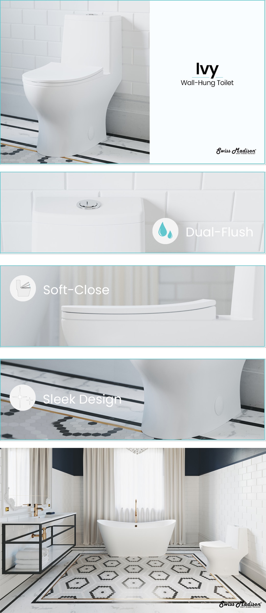 Swiss Madison Ivy 1-Piece 1.1/1.6 GPF Dual Flush Elongated Toilet in ...