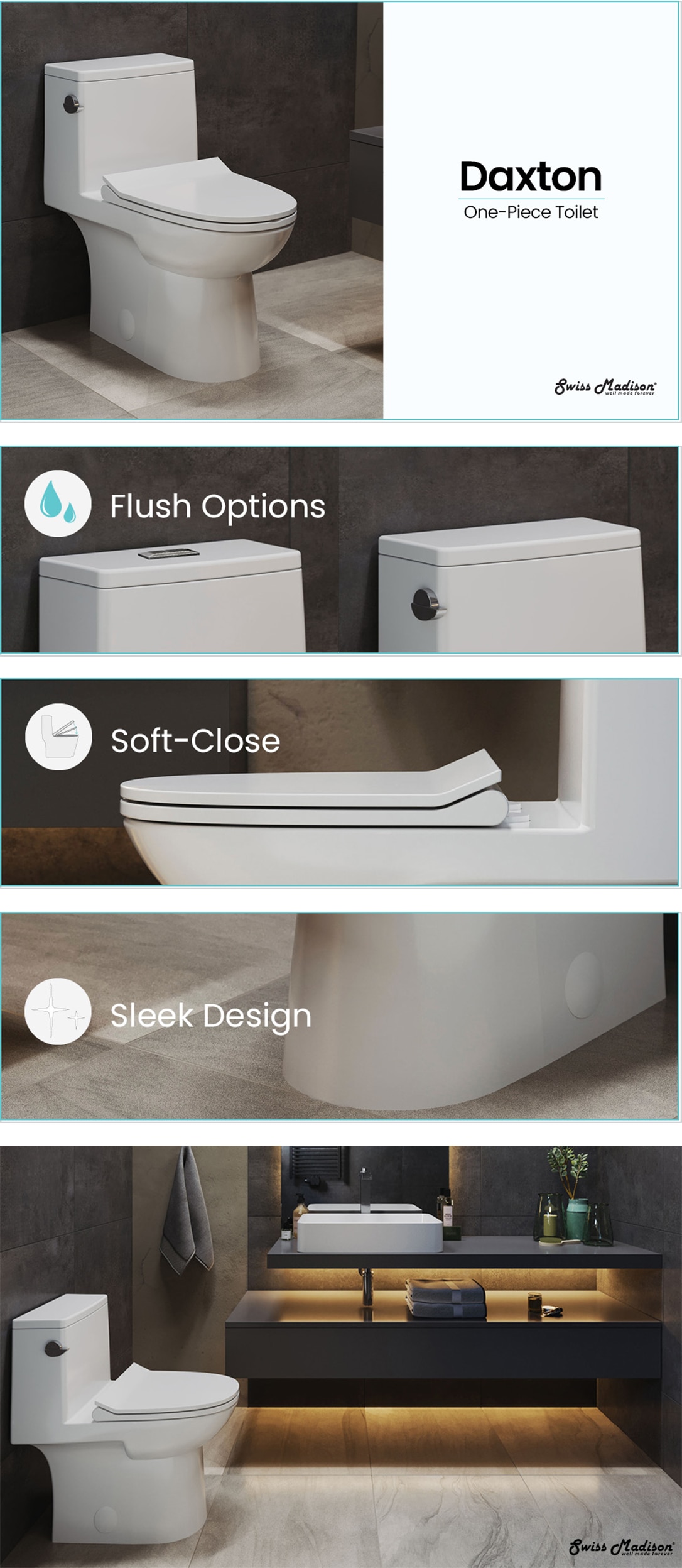 Swiss Madison Daxton 1-piece 1.28 GPF Single Flush Elongated Toilet in ...