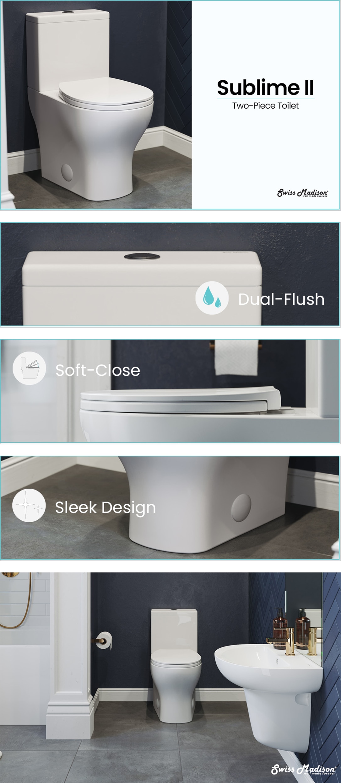 Swiss Madison Sublime II 2-piece 0.8/1.28 GPF Dual Flush Round Toilet ...