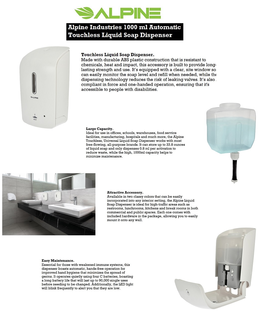 Alpine Industries 33 oz. White Automatic Touchless Liquid Soap ...