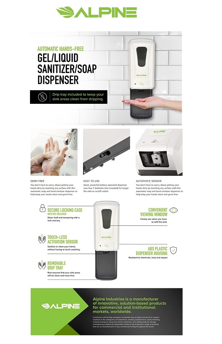 Alpine Industries 40 oz. Automatic Soap and Gel Hand Sanitizer ...