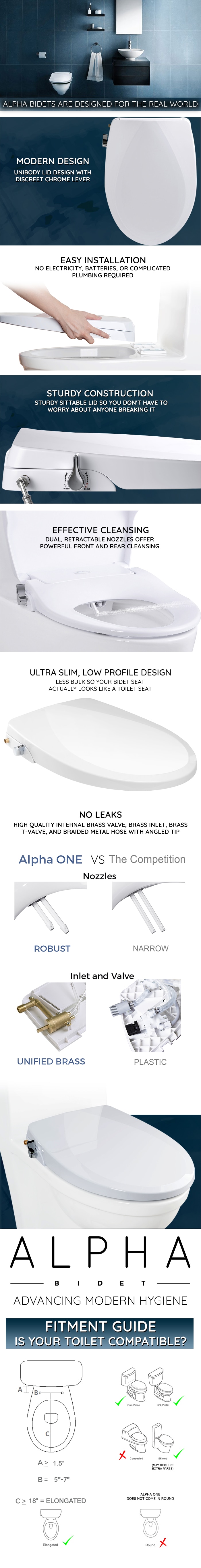 Alpha Bidet Non-Electric Bidet Seat for Elongated Toilets in White ...