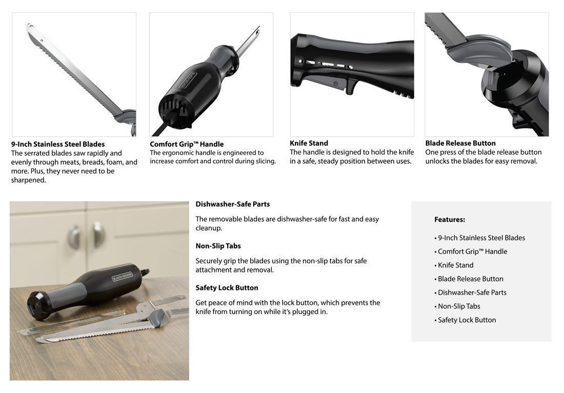 BLACK+DECKER 9 in. Comfort Grip Electric Knife in Black EK500B - The ...