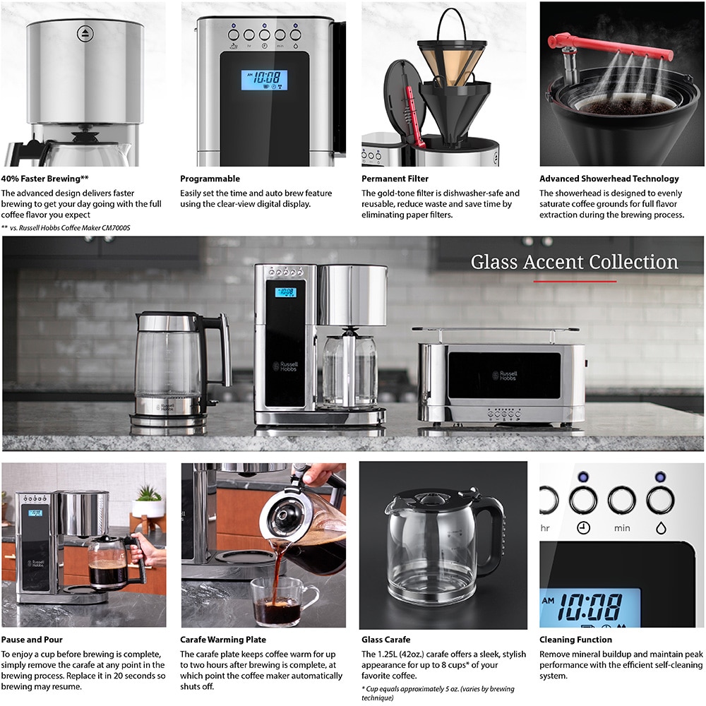 Russell Hobbs Glass 8-Cup Coffee Maker in Black and Stainless Steel ...