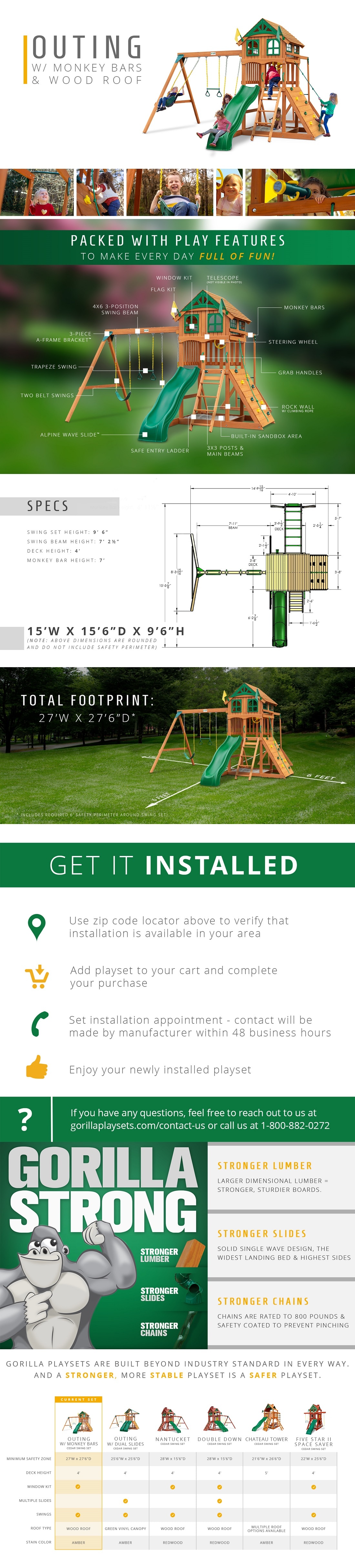 Gorilla Playsets Professionally Assembled Outing III Kids Wooden ...
