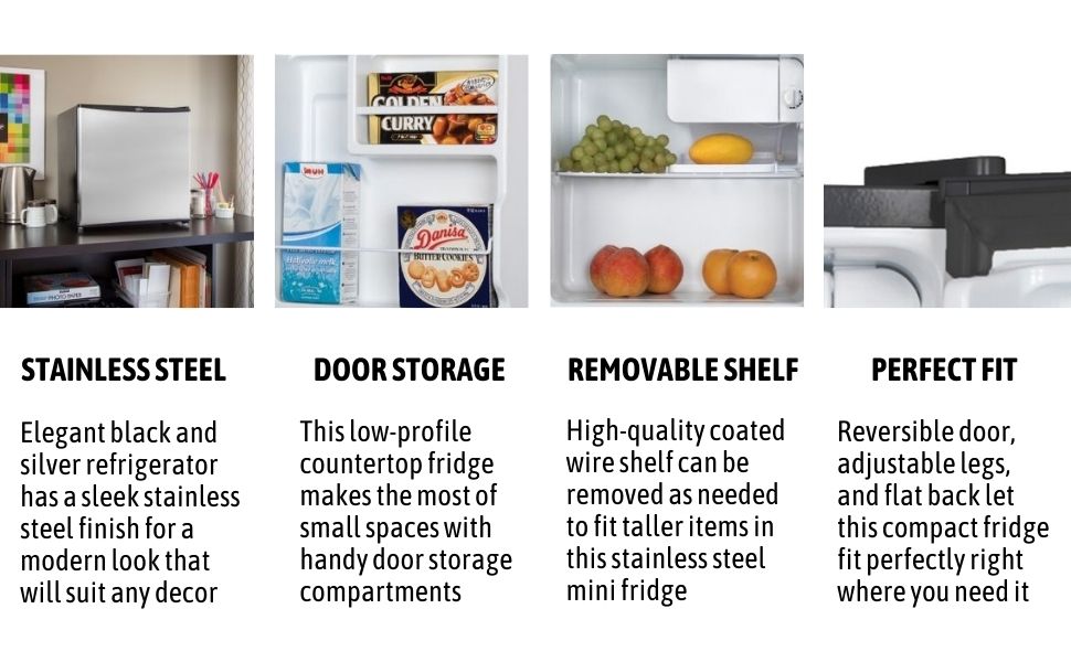 Koolatron Stainless Steel Compact Fridge with Freezer, 1.6 cu. ft ...