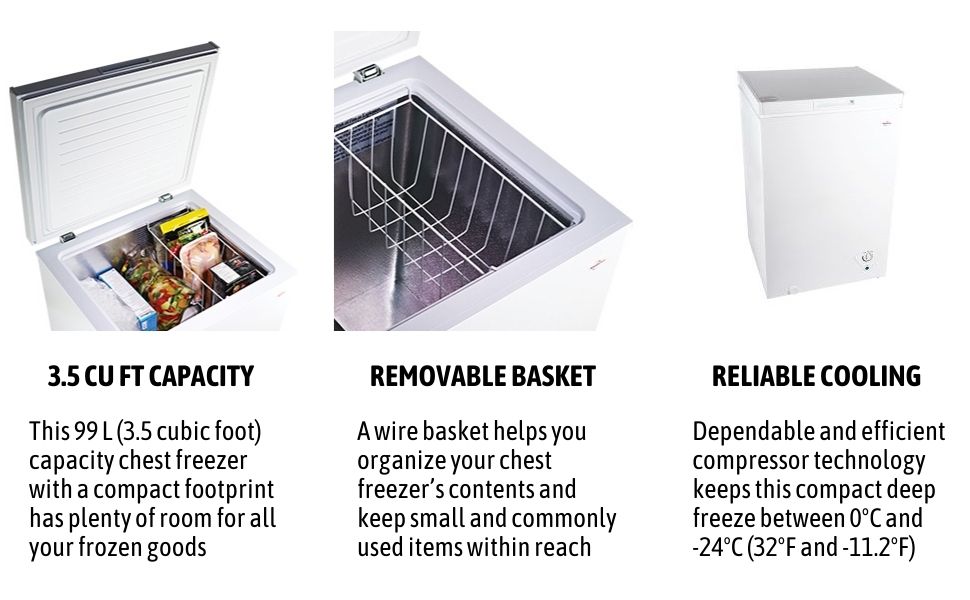 Koolatron Mini Chest Freezer 3.5 cu. ft. (99L), White, Energy-Efficient ...
