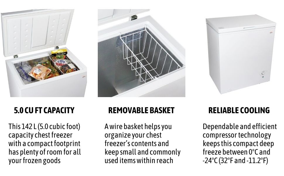 Koolatron Compact Chest Freezer 5.0 cu. ft. (142L), White, Energy ...
