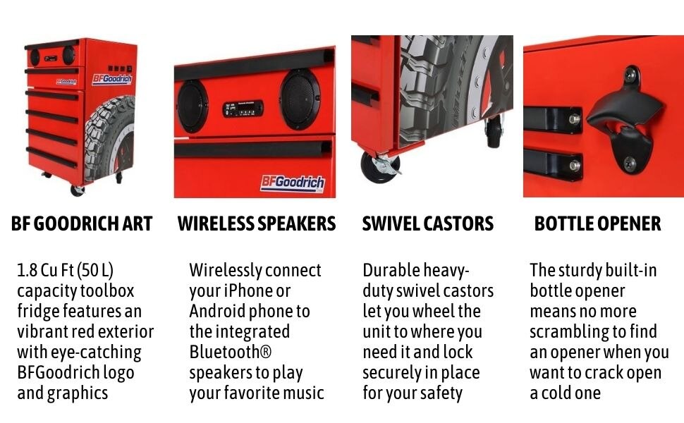 Bfgoodrich 1.8 cu. ft. Tool Chest Fridge with Speaker, Red BFG Classic ...