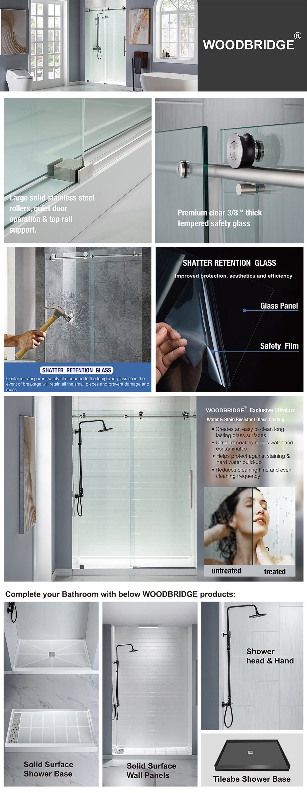 WOODBRIDGE 72 in. W x 76 in. H Frameless Sliding Shower Door in Brushed ...