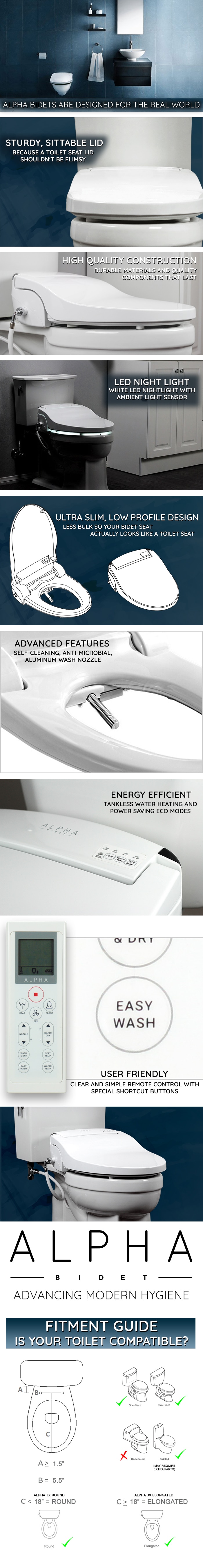Alpha Bidet JX Electric Bidet Seat for Elongated Toilets in White JX-EW ...