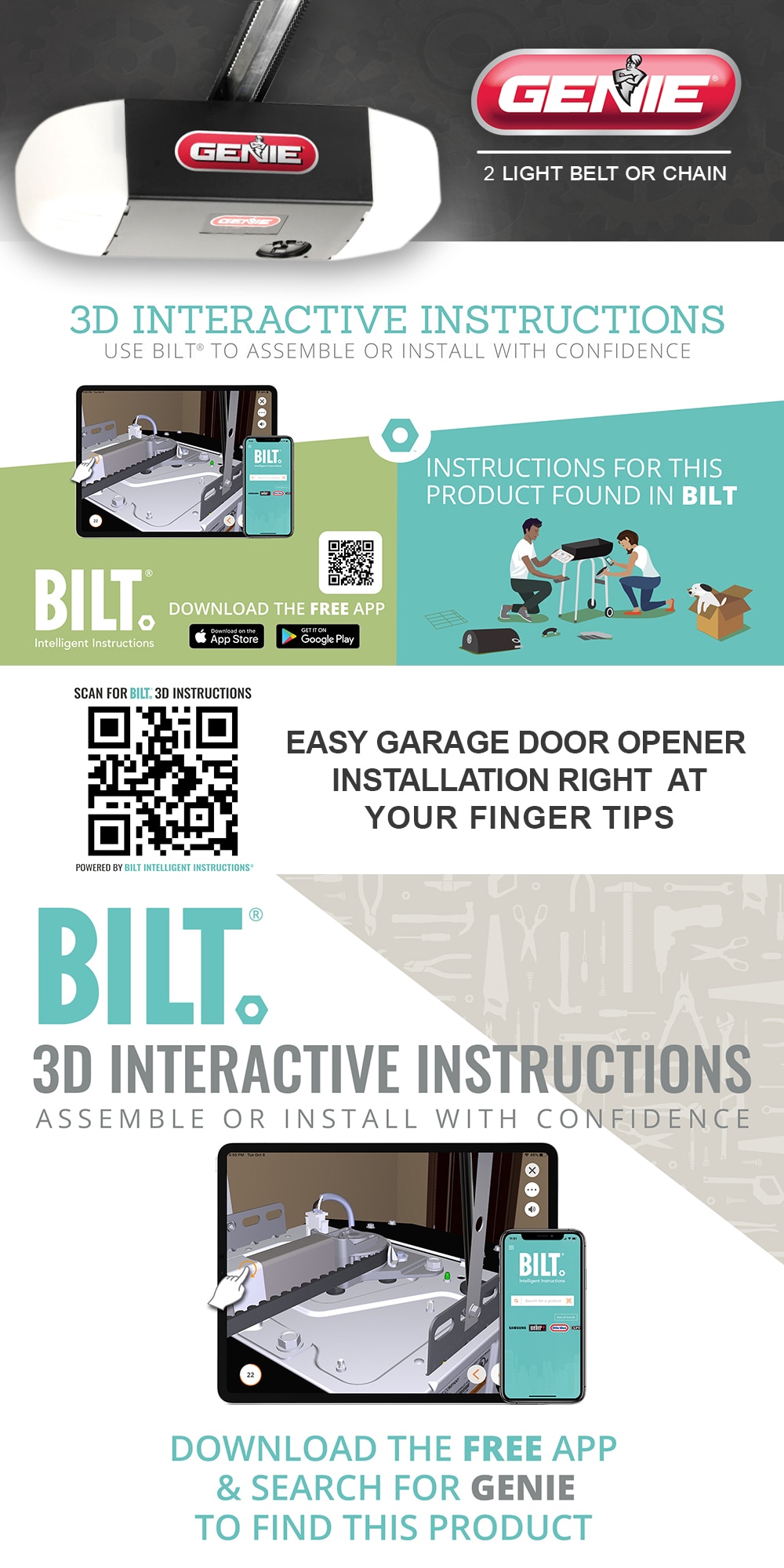 Genie Chain Drive 550 1/2 HPc Garage Door Opener with Keypad and 8 ft ...