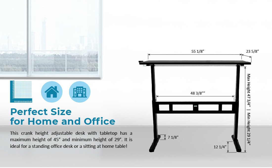 ErgoMax 54 in. Rectangular Black Standing Desk with Adjustable Height ...