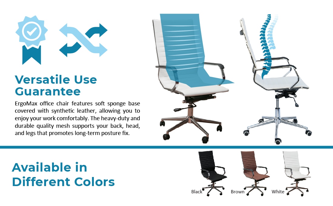 ErgoMax Set of 2 Ergonomic Iron and Leather Height Adjustable High Back ...