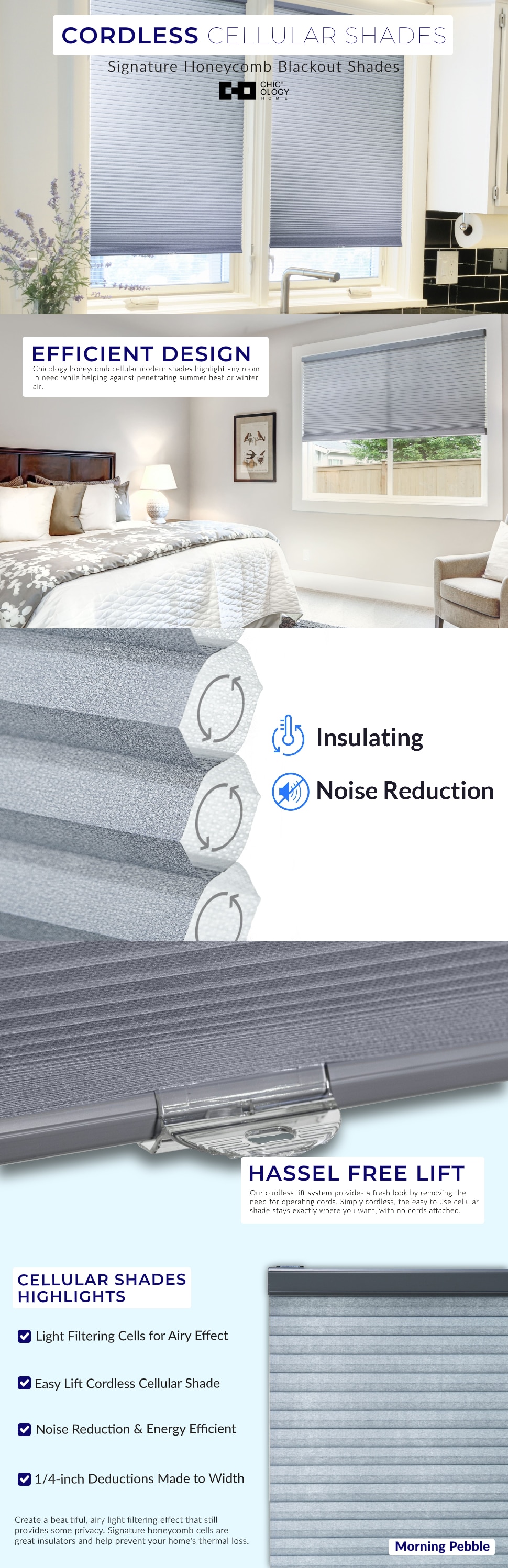 Chicology Cut-to-Size Morning Pebble Cordless Light Filtering Privacy ...