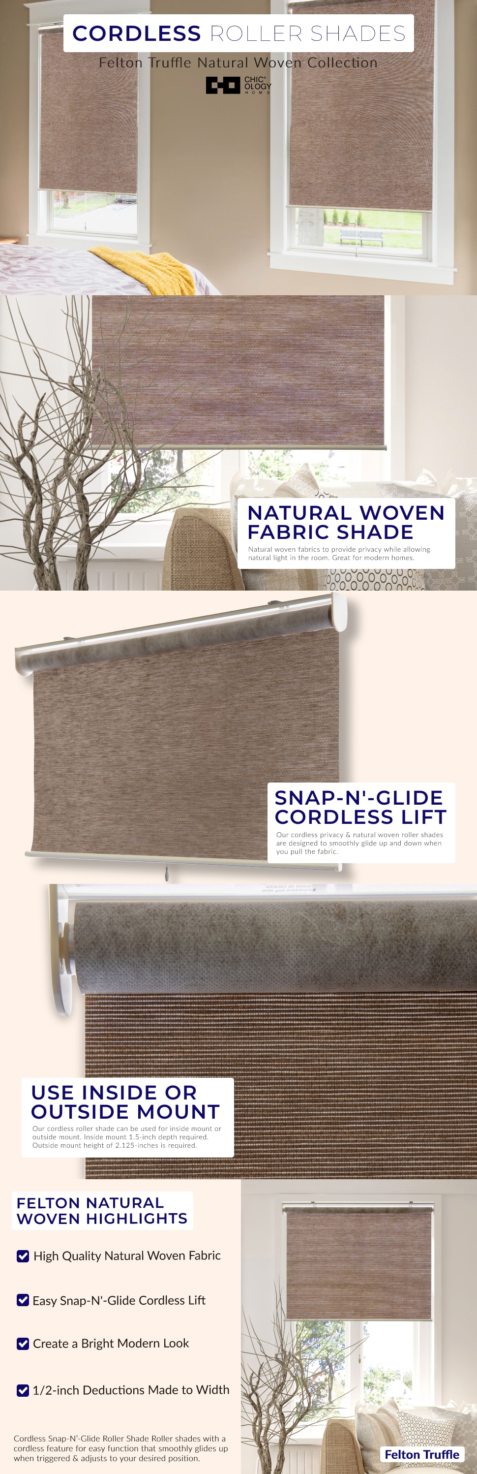 Chicology Snap-N'-Glide Felton Truffle (Privacy & Natural Woven ...