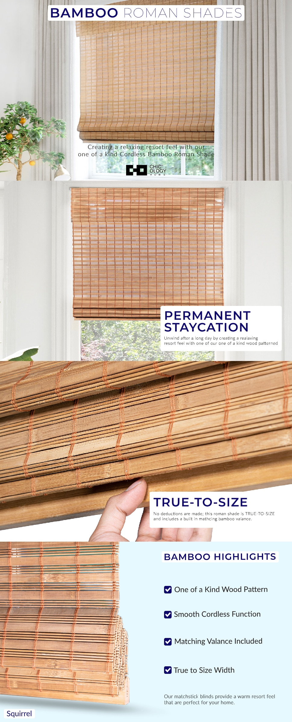 Chicology Light Filtering Cordless Natural Woven Bamboo Window Shade 34 ...