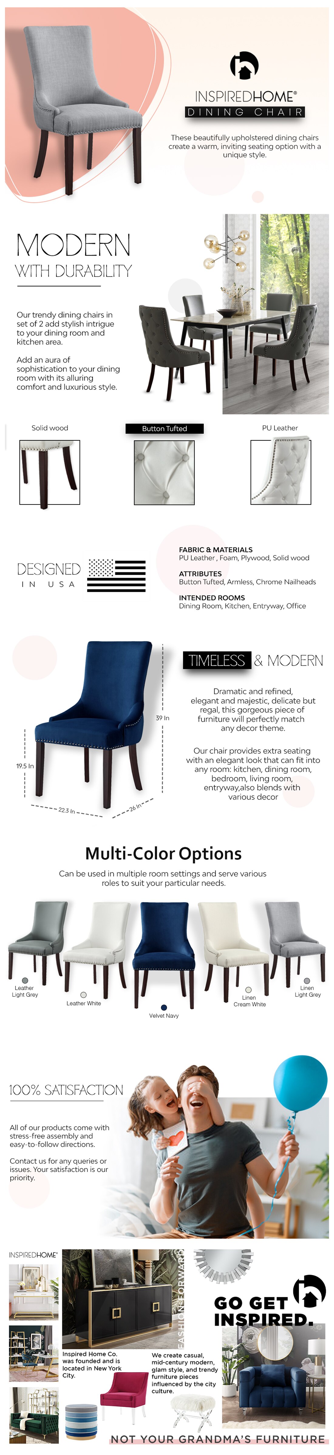 Inspired Home Piper Cream White Linen Nailhead Armless Dining Chair ...