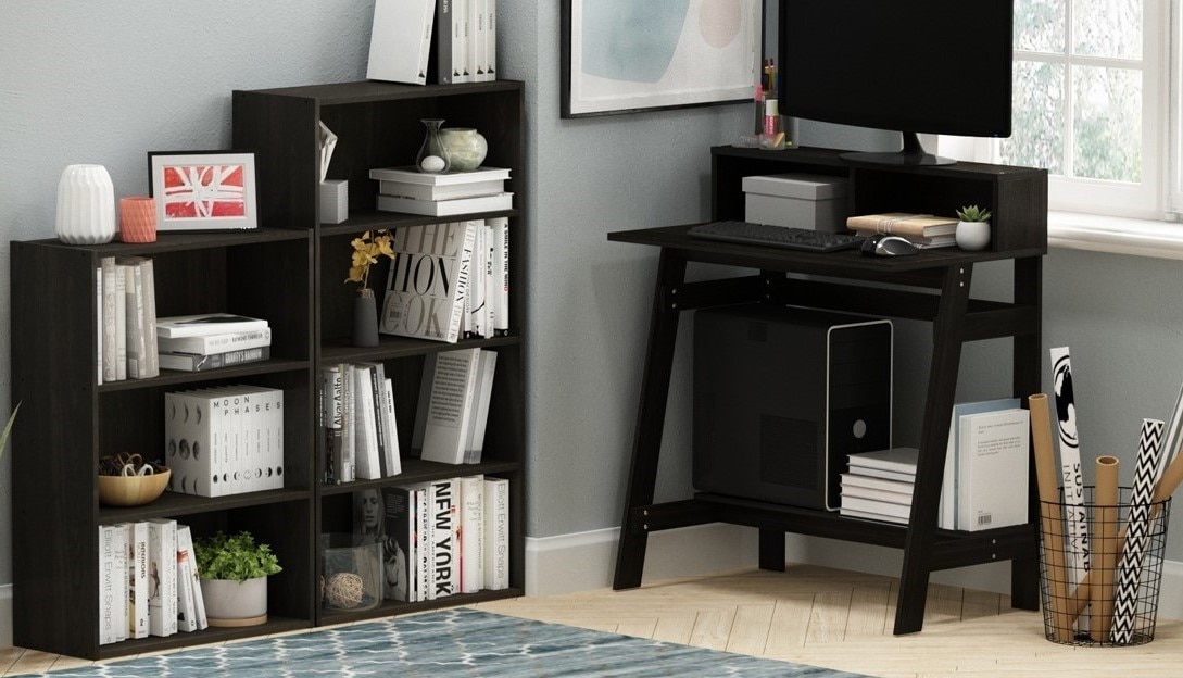 Furinno 32 in. Rectangular Espresso Computer Desk with Hutch 14054EX ...