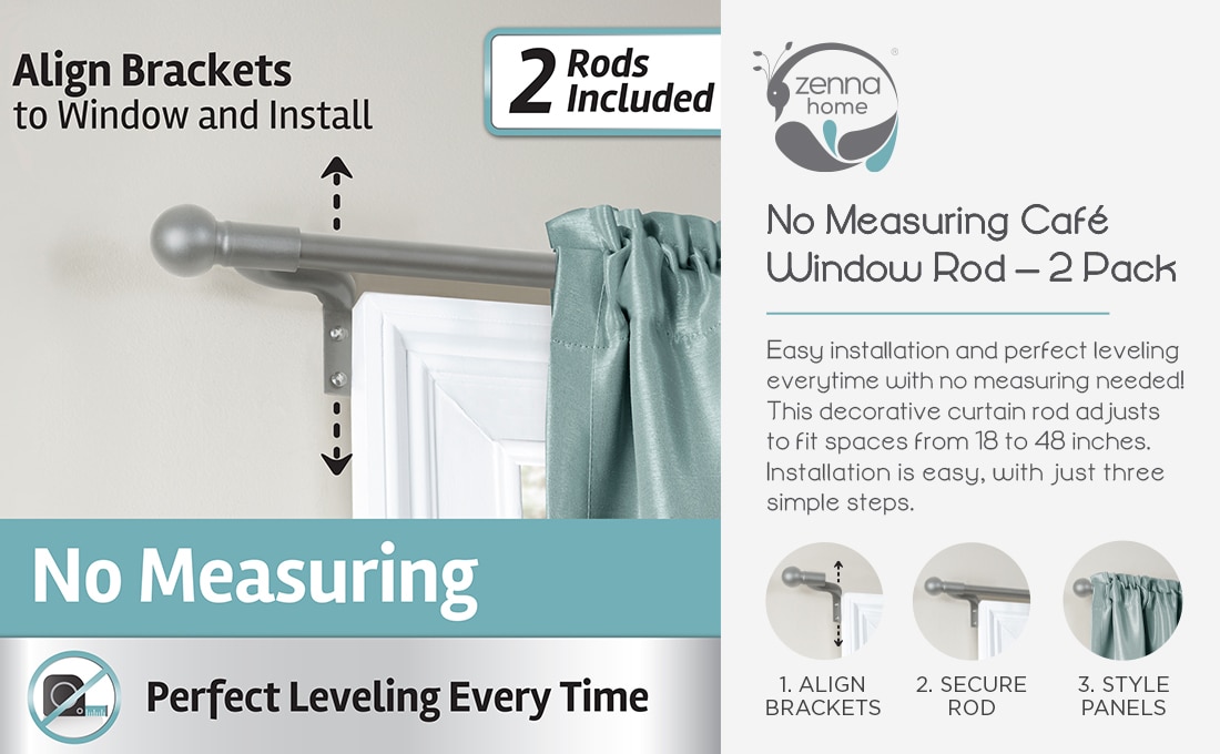 Zenna Home Smart Rods No Measuring Easy Install 18 - 48 in. Adjustable ...