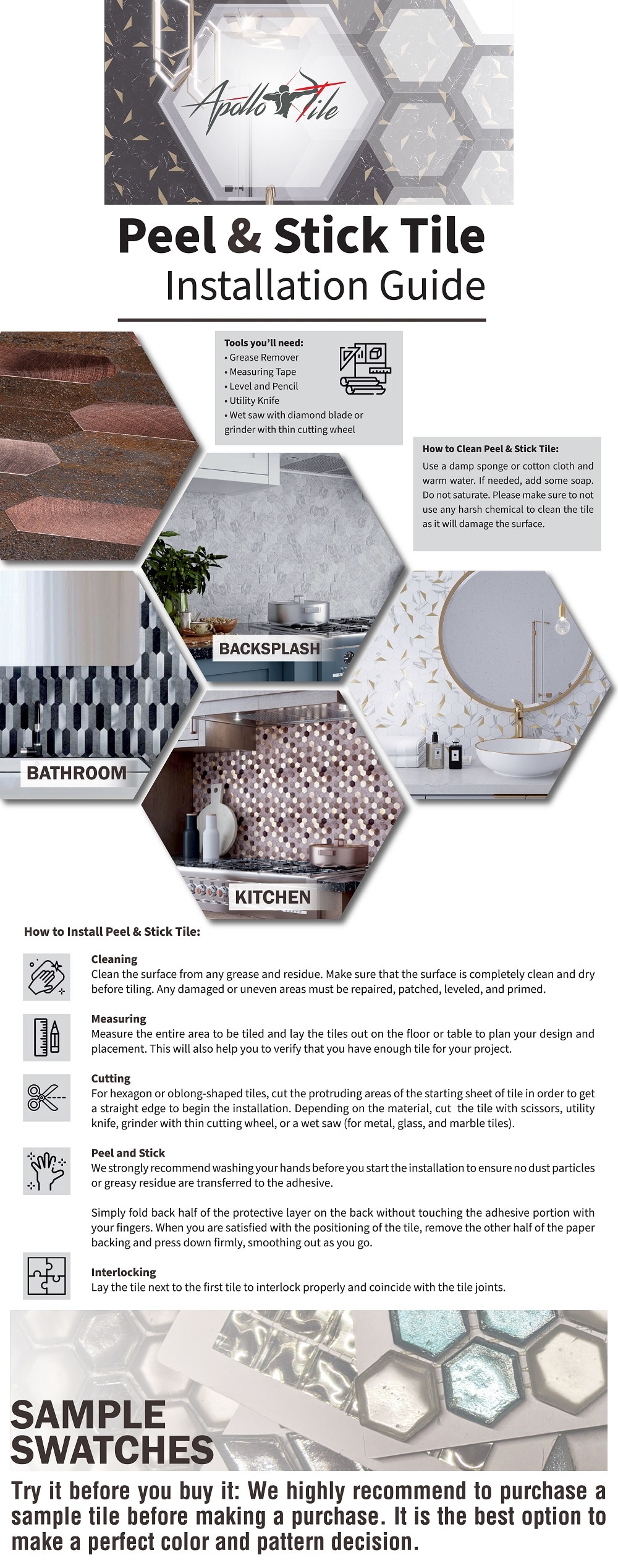 Apollo Tile Hexagon Gold Beige 11.25 in. x 11.25 in. Honed Metal Peel ...