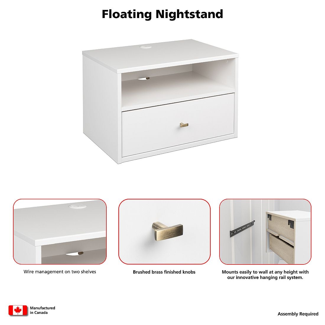 Prepac Milo 1-Drawer Drifted Gray and White Floating Nightstand 14.5 in ...