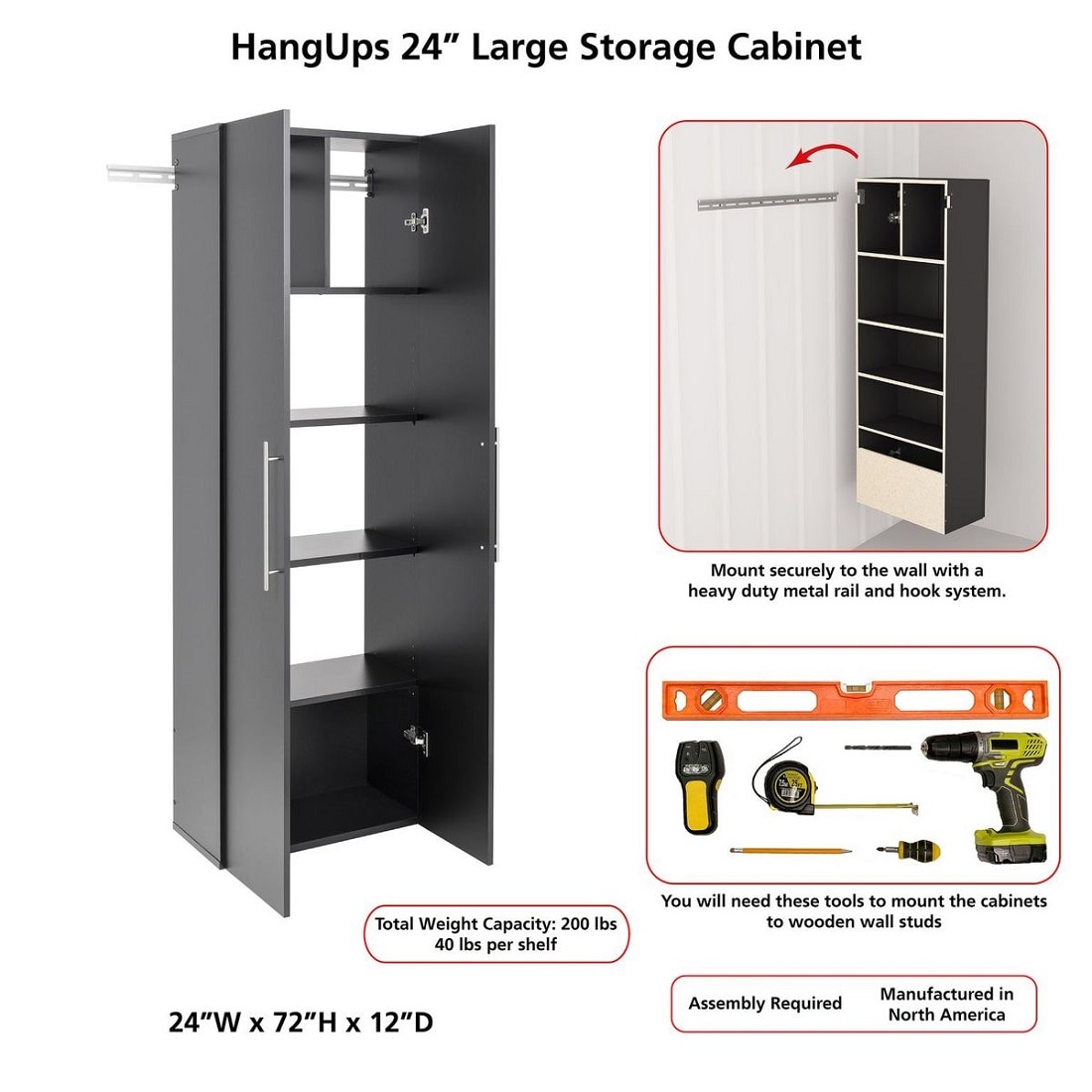 Prepac HangUps 24 in. W x 72 in. H x 12 in. D Large Storage Cabinet in ...