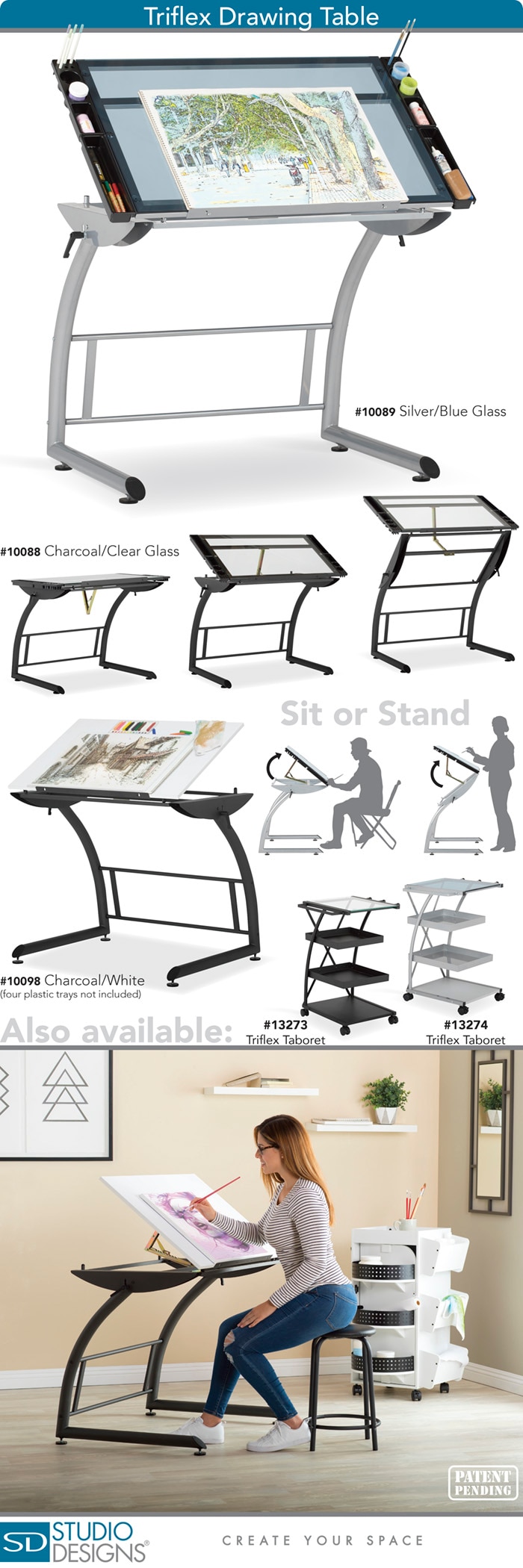 Studio Designs Triflex 39.5 in. W Metal and PB Craft, Art, Drafting ...