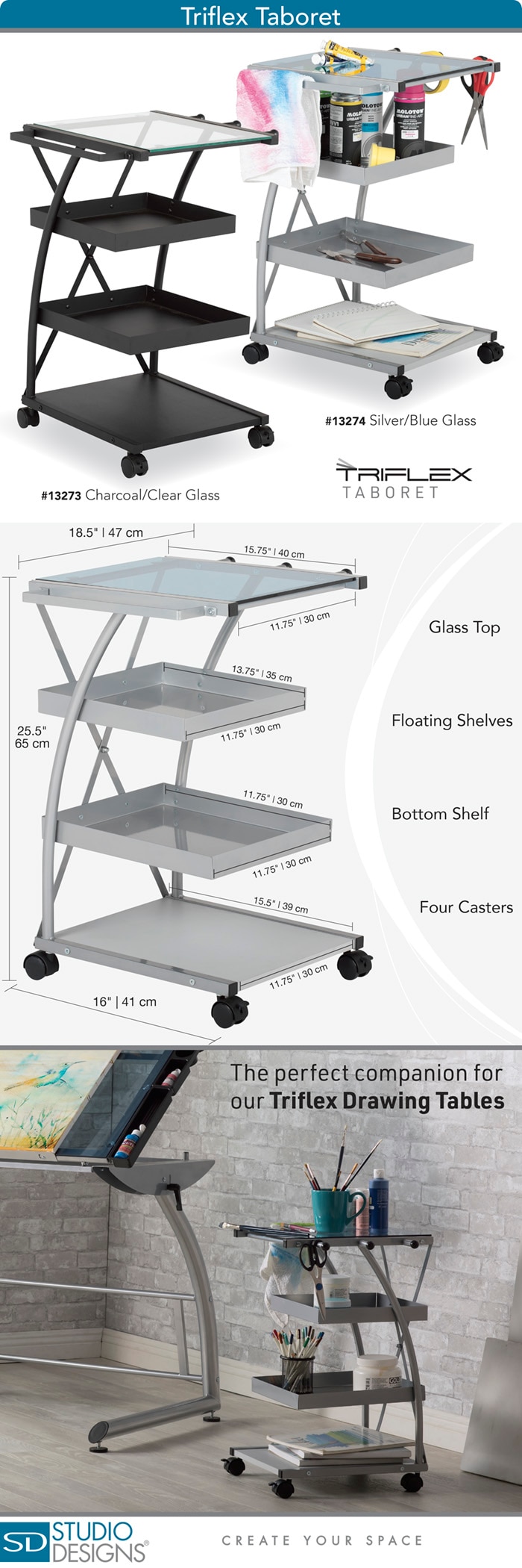 Studio Designs Triflex 18.5 in. W x 16 in. D x 25.5 in. H Metal and ...